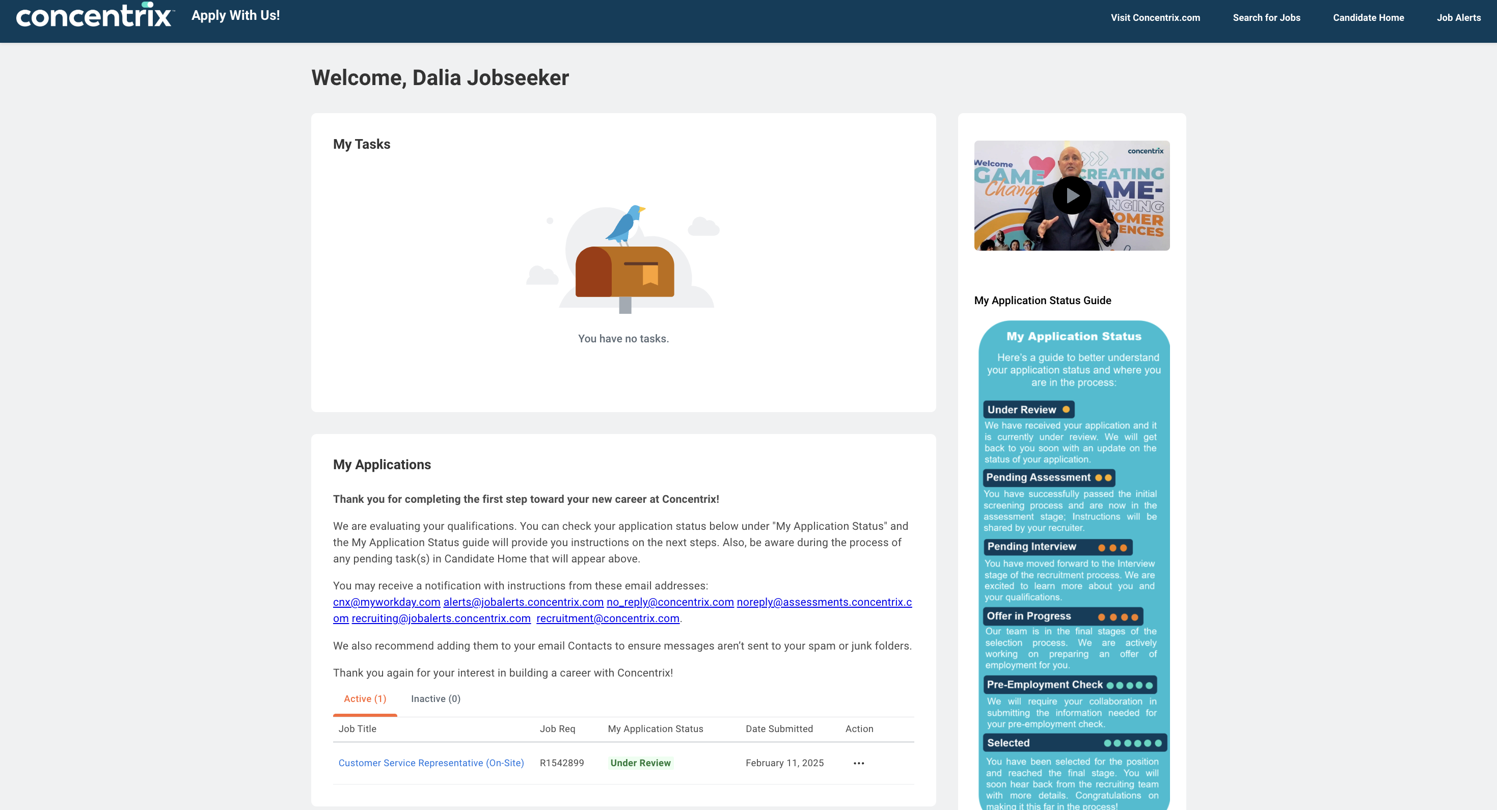 Concentrix - Application Status – Dalia